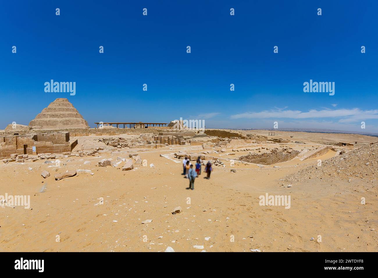 Egypt, Saqqara, Djoser pyramid complex at the rear, Unas causeway and ...