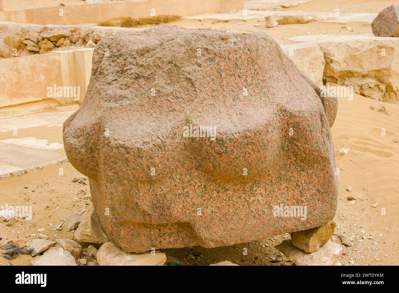 Egypt, Saqqara, the Unas valley temple, in 2007 : Pieces of columns ...