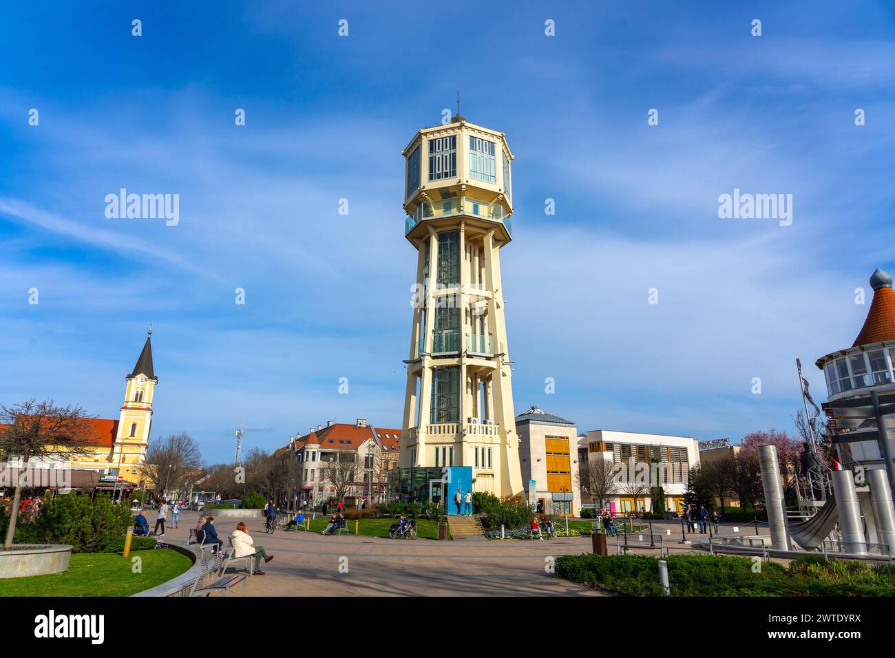 03.15.2024 - Siofok, Hungary: Siofok water lookout tower on main square ...
