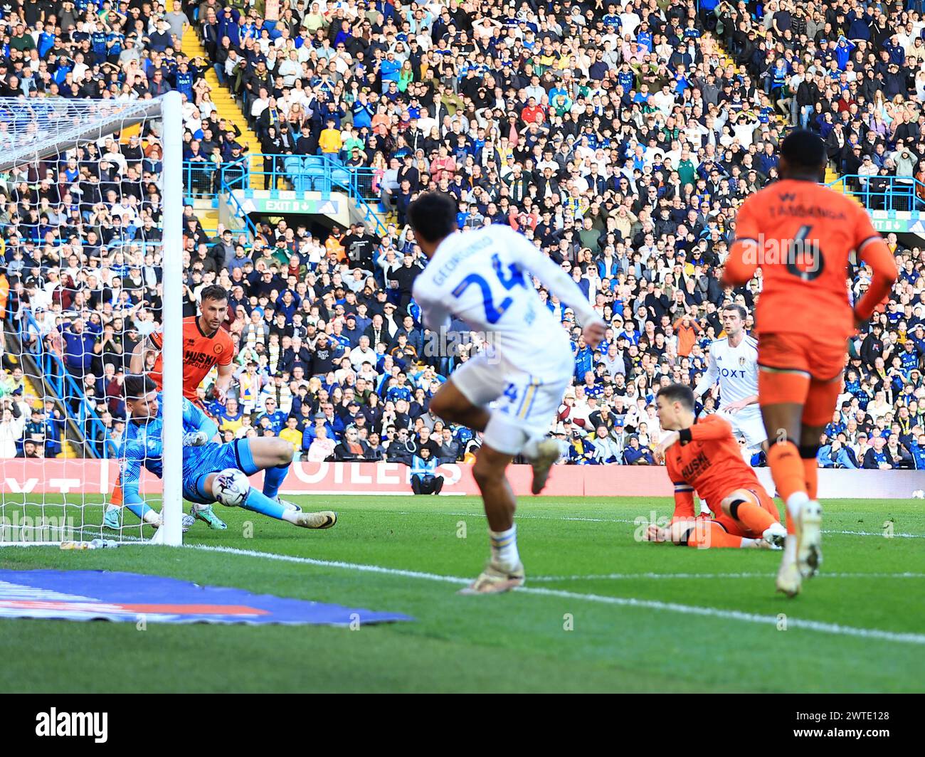 Leeds, UK. 17th Mar, 2024. Millwall Goalkeeper Matija Sarkic saves a ...