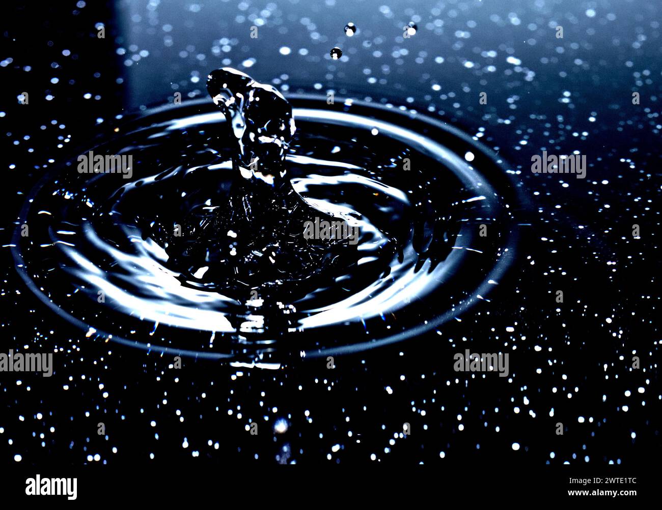 Splash - falling water drops in color macro shot Stock Photo - Alamy