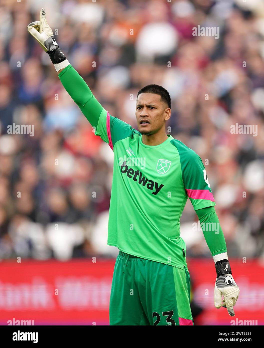 West Ham United goalkeeper Alphonse Areola during the Premier League ...