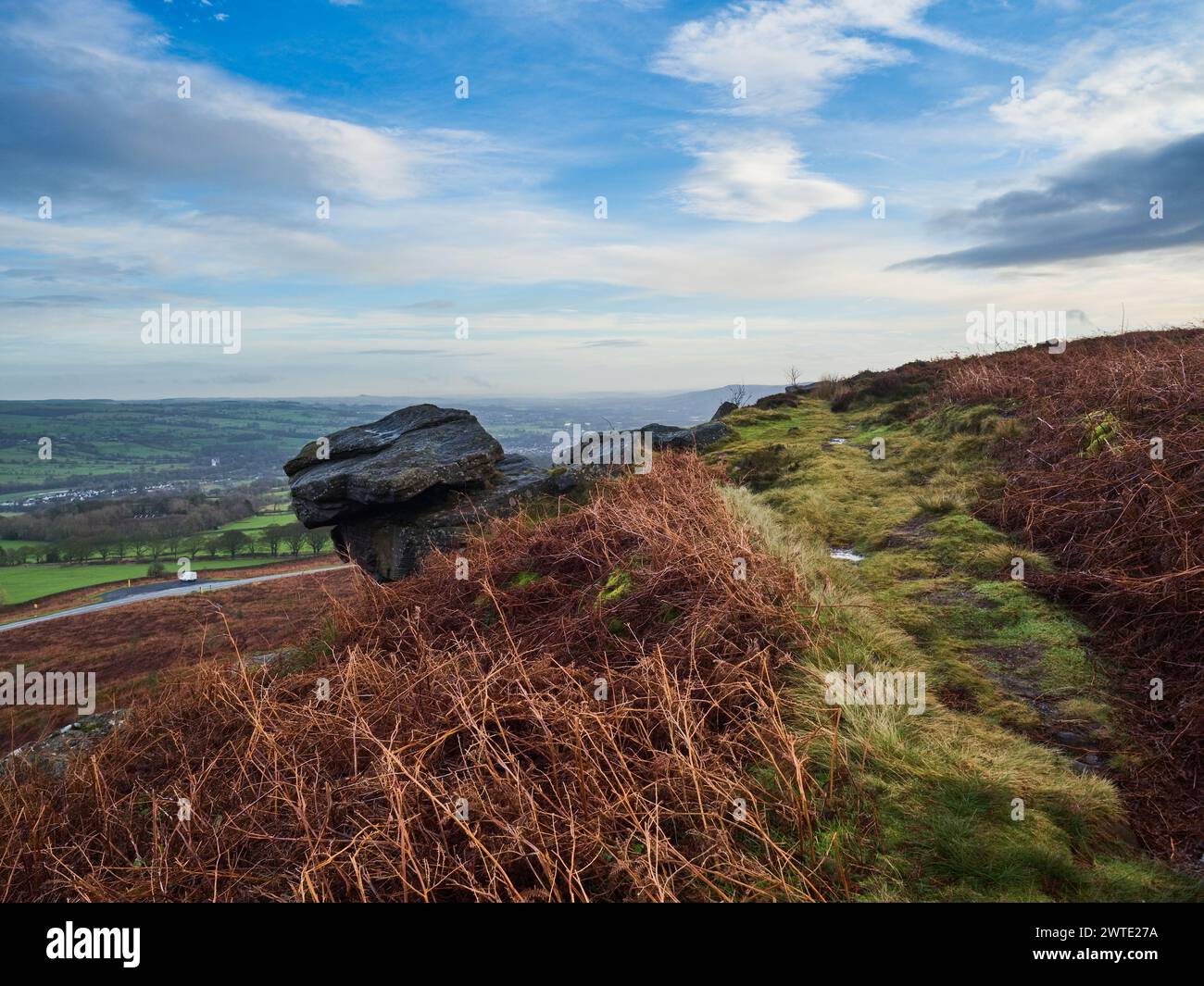 The Pancake Stone on Ilkley moor. Beautiful views over the landscape ...
