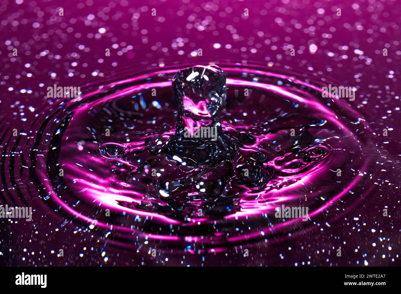 Splash - falling water drops in color macro shot Stock Photo - Alamy