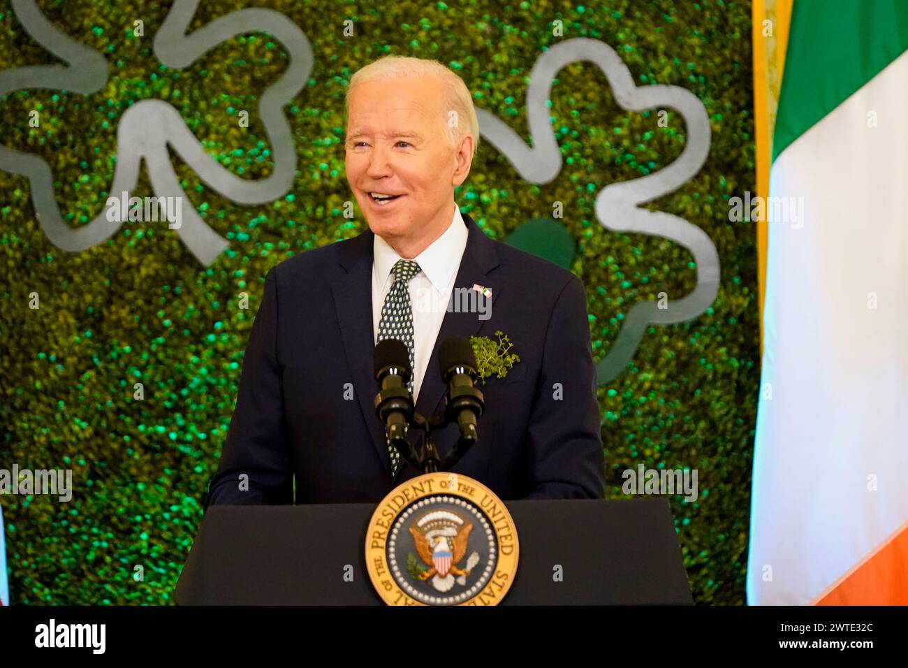 President Joe Biden delivers remarks during a St. Patrick's Day brunch ...