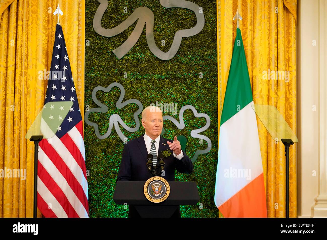 President Joe Biden delivers remarks during a St. Patrick's Day brunch ...