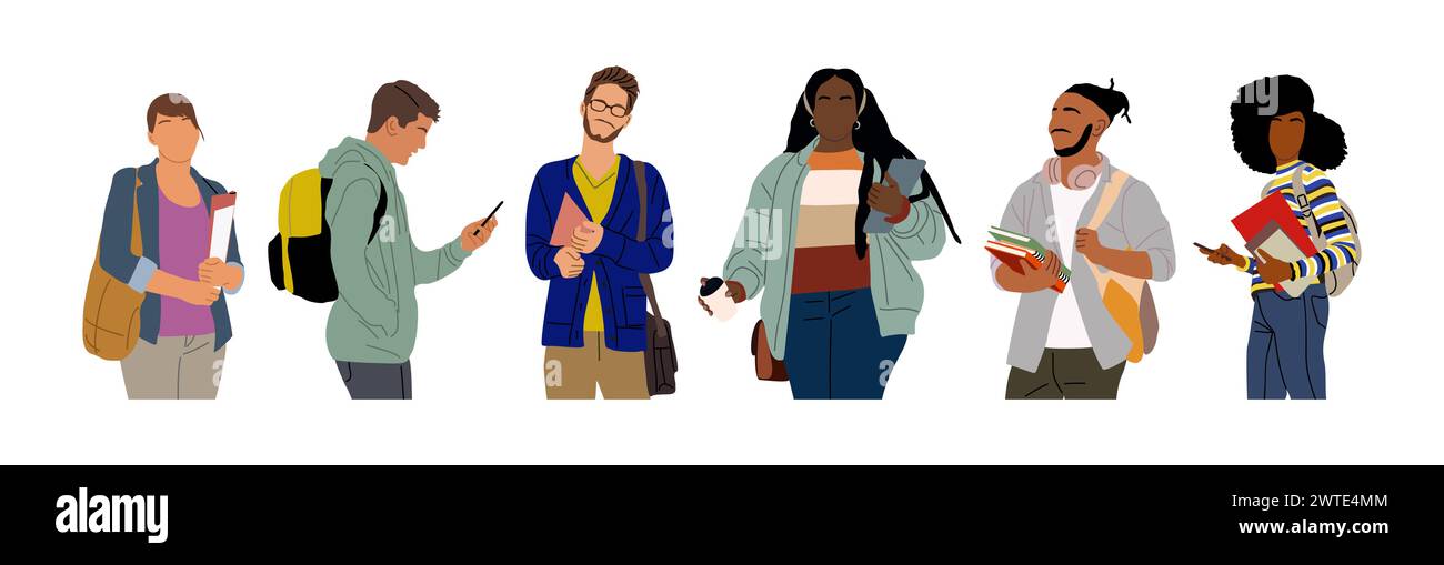 Set of multiracial students vector art isolated Stock Vector Image ...