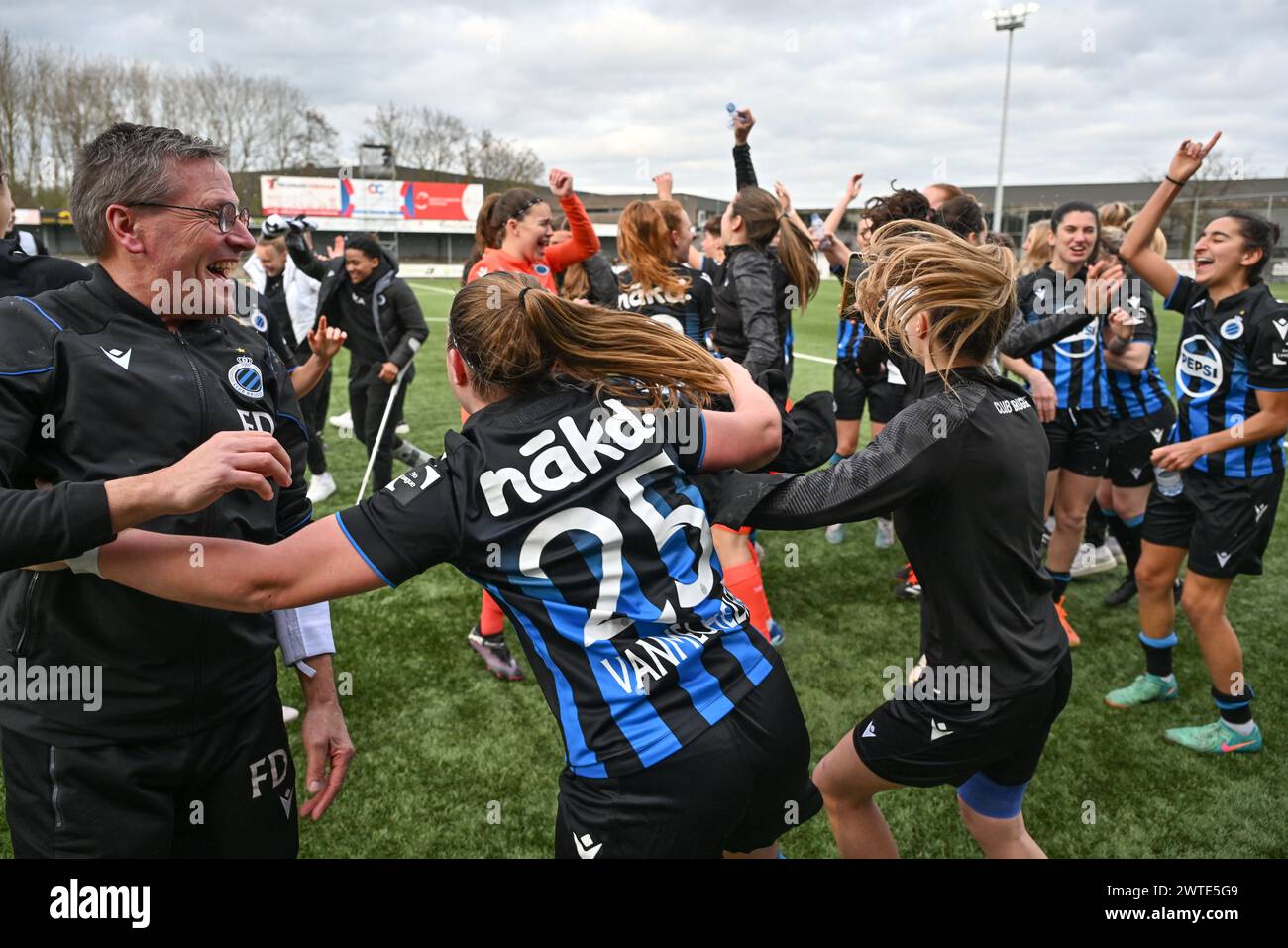 Aalter, Belgium. 16th Mar, 2024. players of Club YLA pictured celebrating after winning a female ...