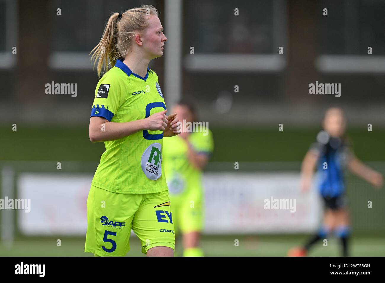 Aalter, Belgium. 16th Mar, 2024. Silke Speeckaert (5) of AA Gent pictured during a female soccer ...