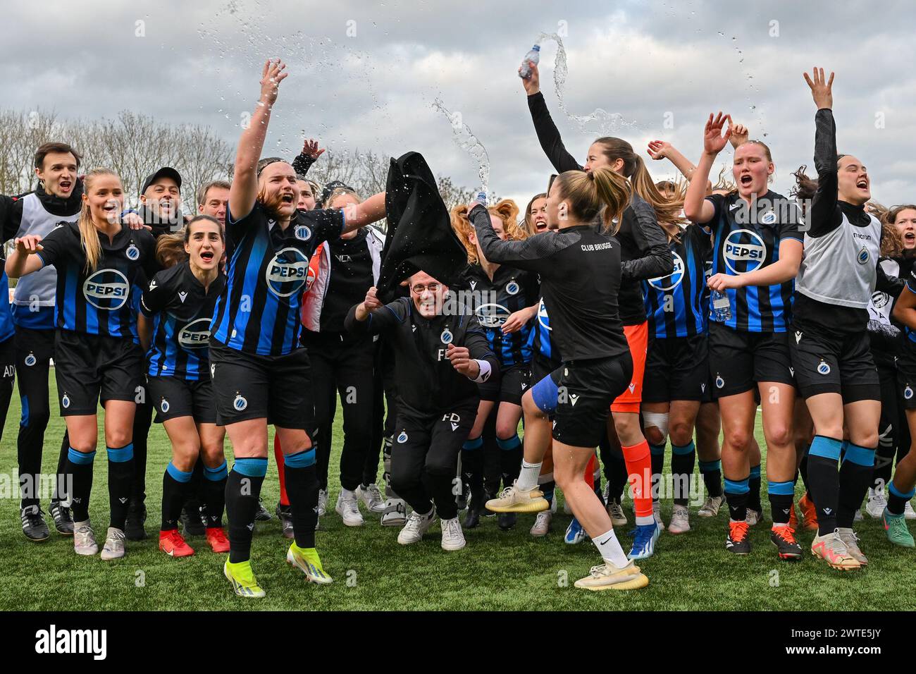 players of Club YLA pictured celebrating after winning a female soccer ...