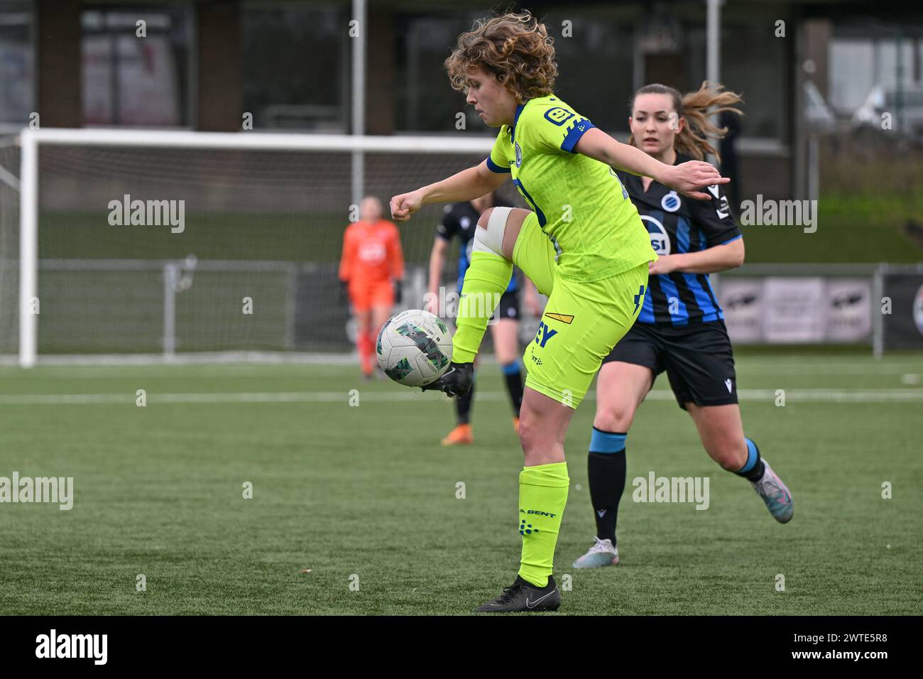 Aalter, Belgium. 16th Mar, 2024. Fleur Van Daele (16) of AA Gent pictured during a female soccer ...