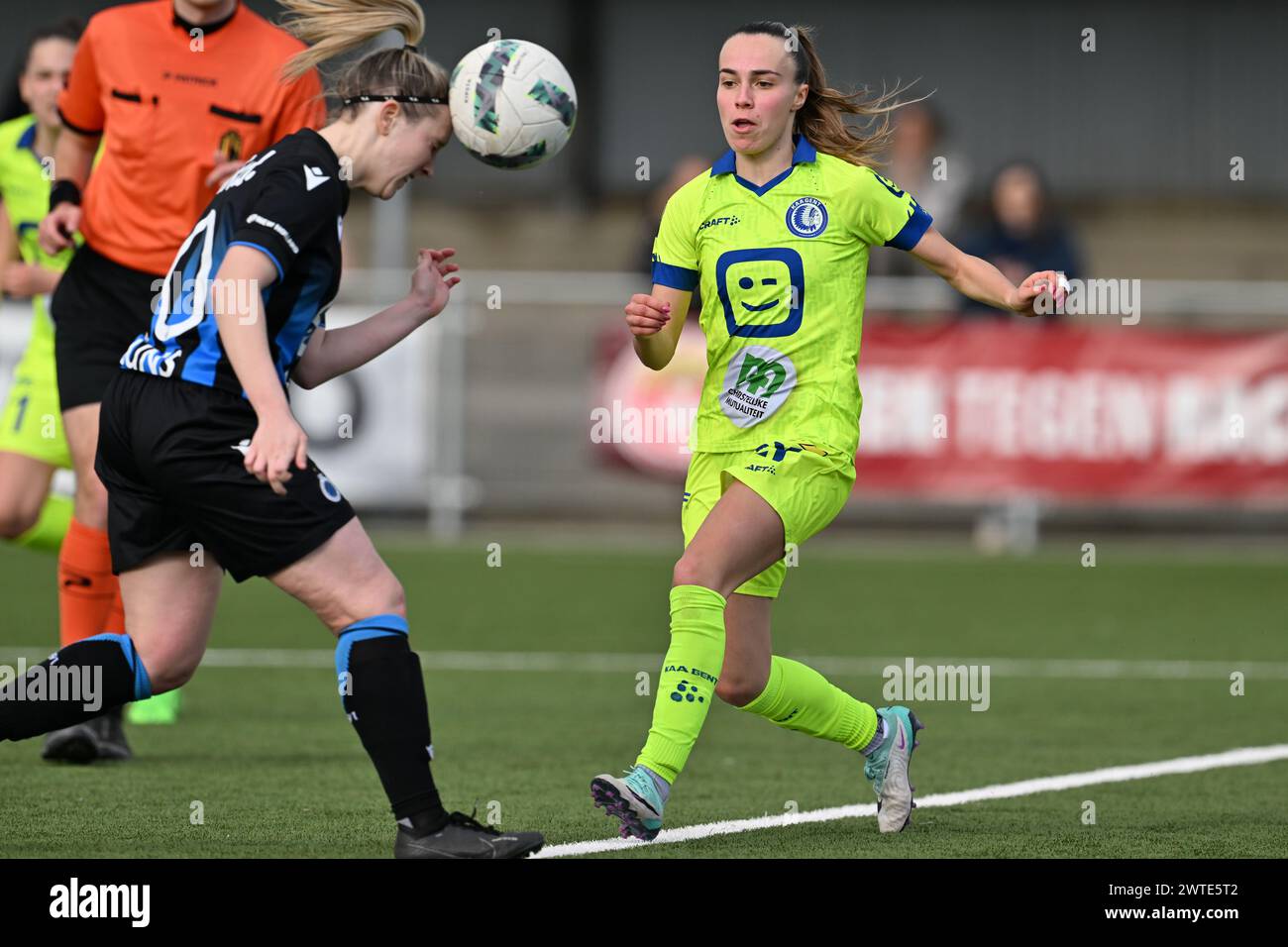 Aalter, Belgium. 16th Mar, 2024. Gaelle Nierynck (3) of AA Gent pictured in action during a ...