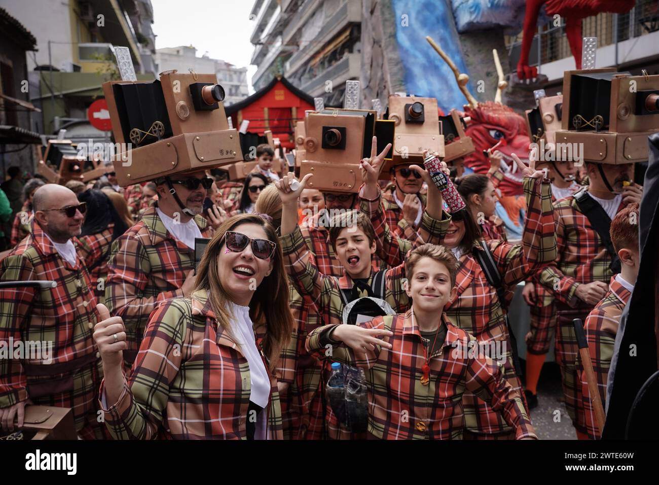 Patra, Greece. 17th Mar, 2024. Carnival crew members are posing for the ...