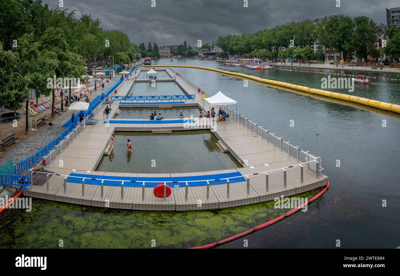 Paris, France - 09 07 2023: Athletic Spirit. View of Bassin de la ...