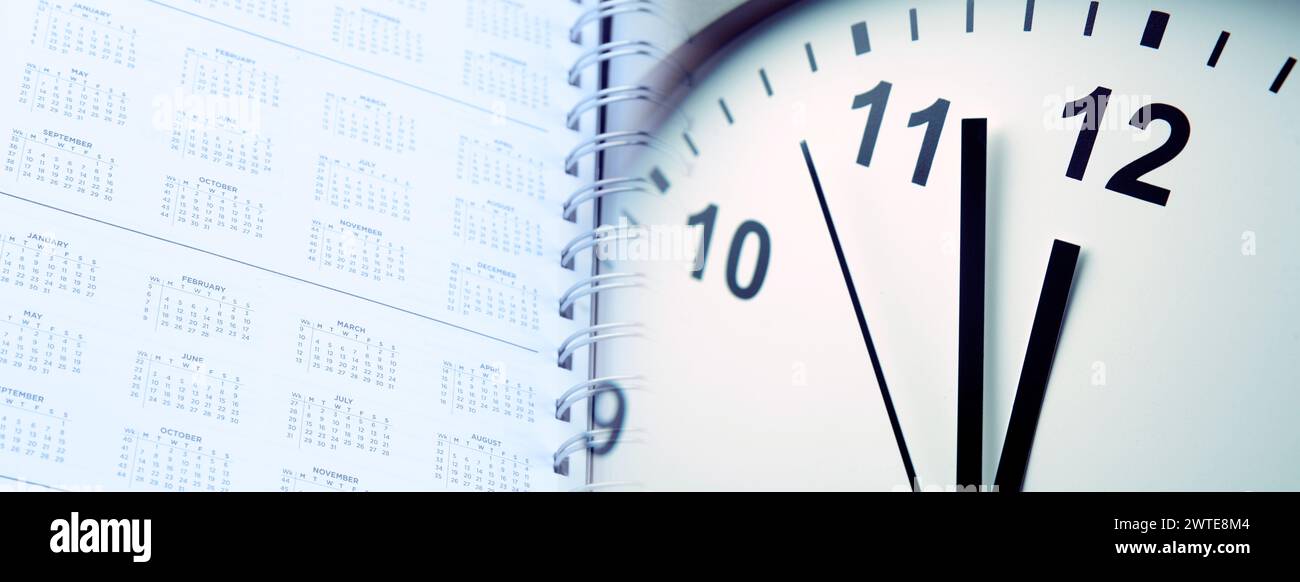 Clock face and calendar composite Stock Photo - Alamy