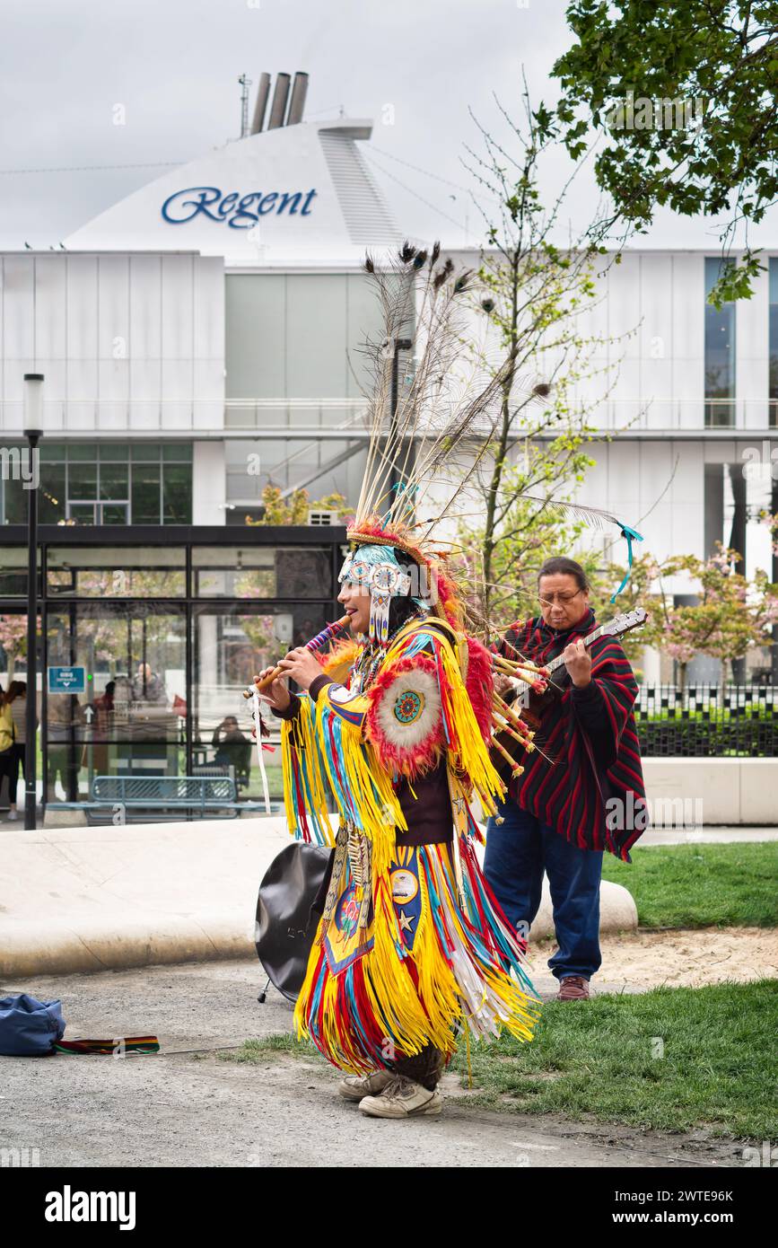 Istanbul, Turkey - May 5, 2023: Two Native Americans musicians wearing ...