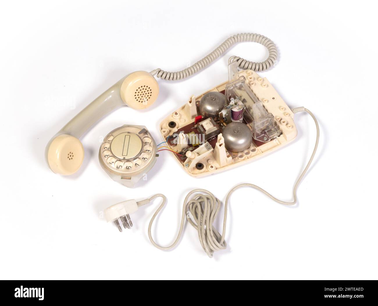 Part of a broken old telephone, phone with dial plate - plastic phone ...