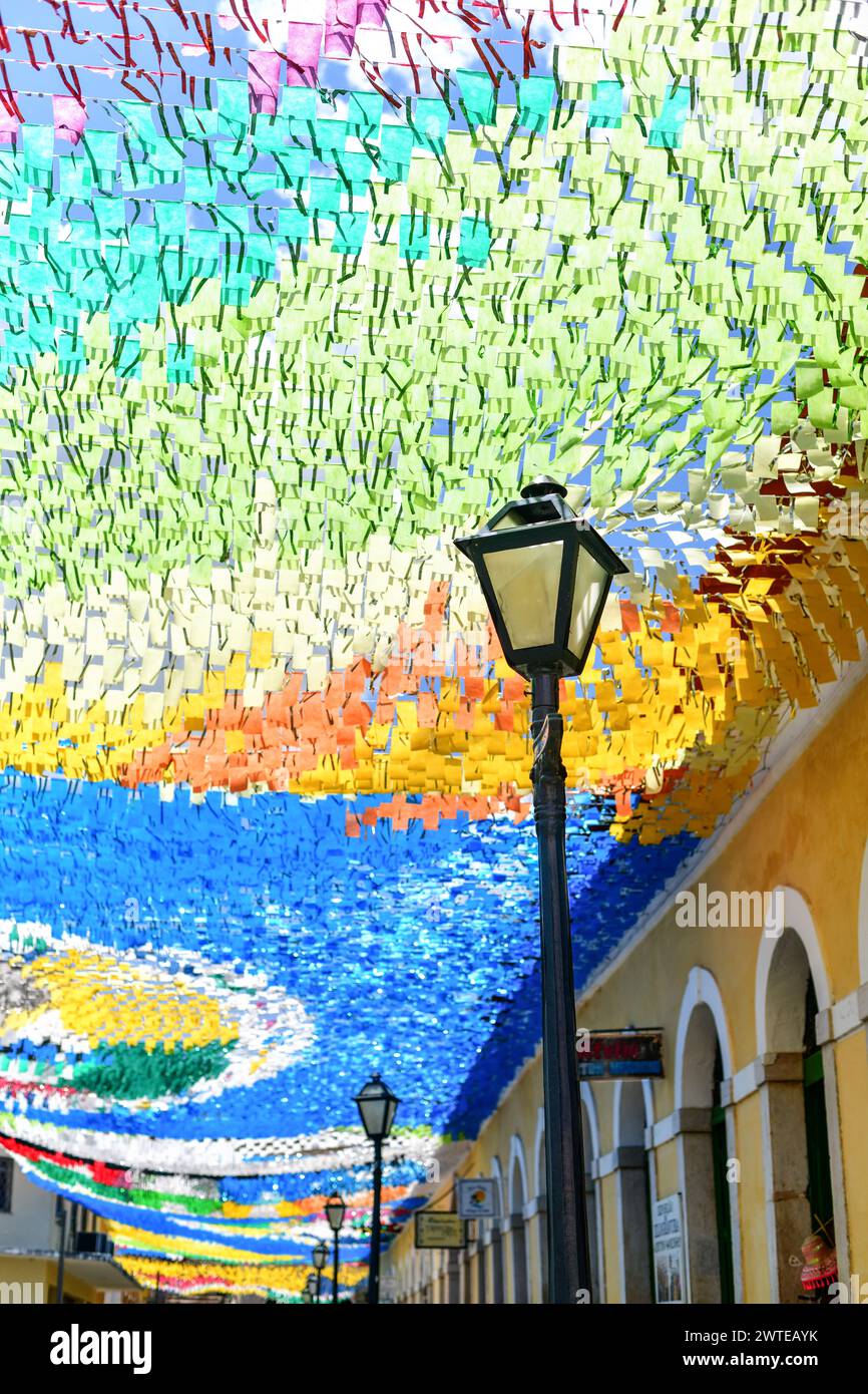 Colorful decorated street in Downtown of Sao Luis, Maranhao, Brazil ...