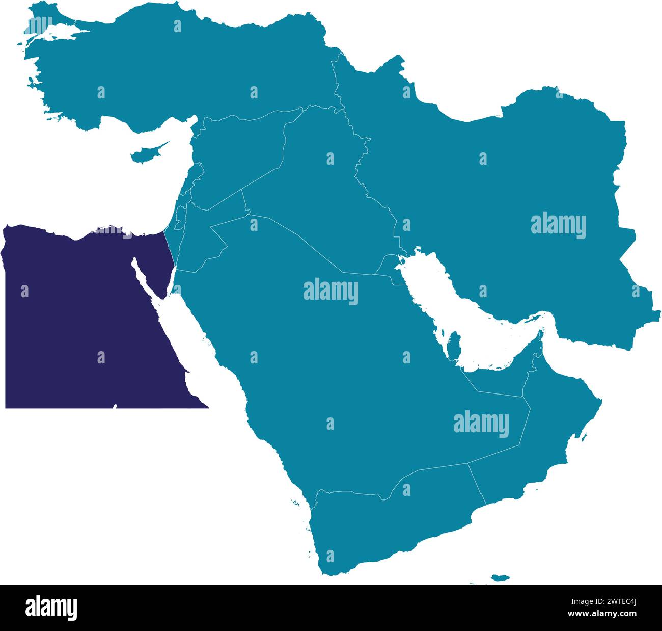 Purple map of EGYPT inside marine blue map of the Middle East Stock ...