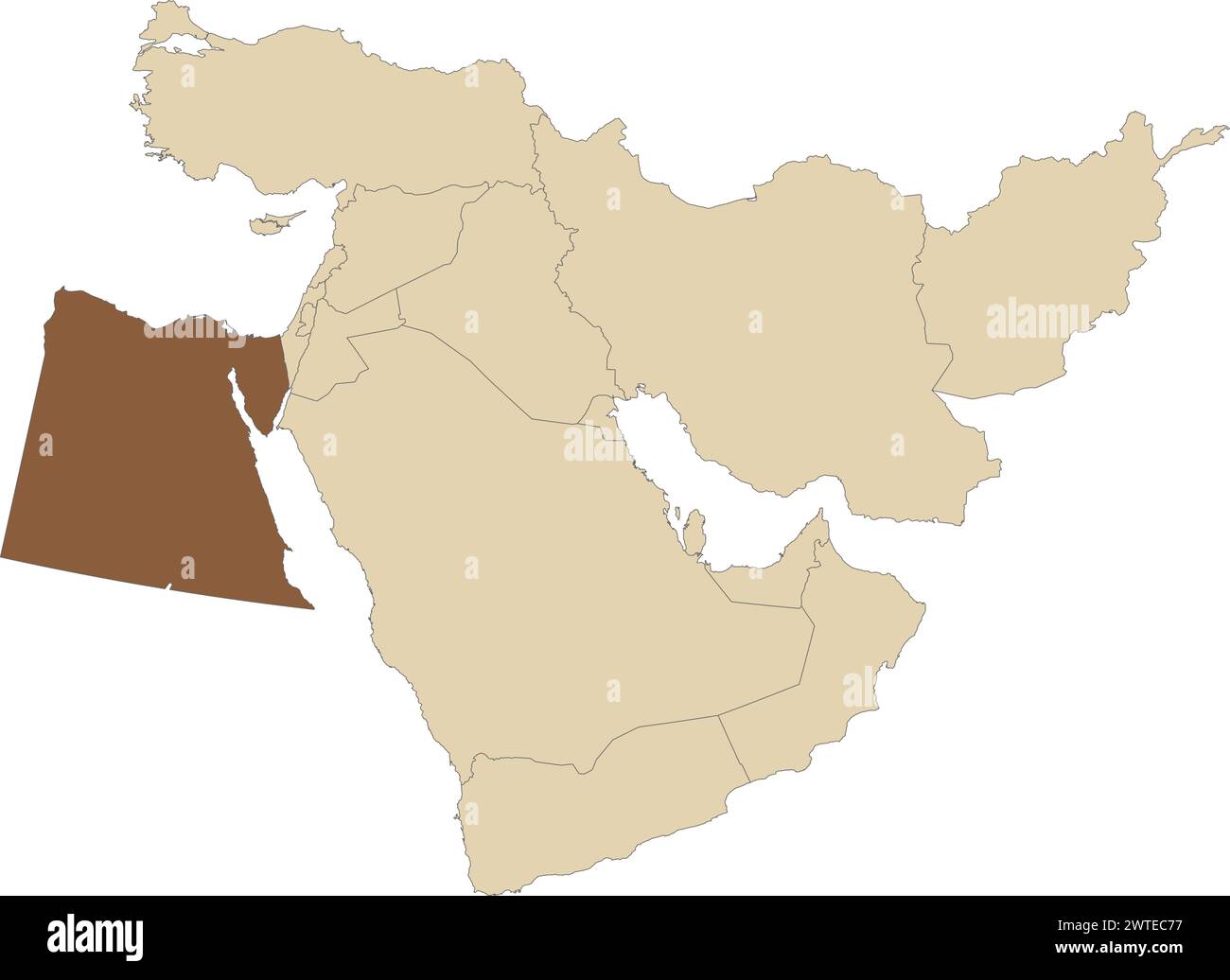 Dark brown map of EGYPT inside light brown map of the Middle East Stock ...