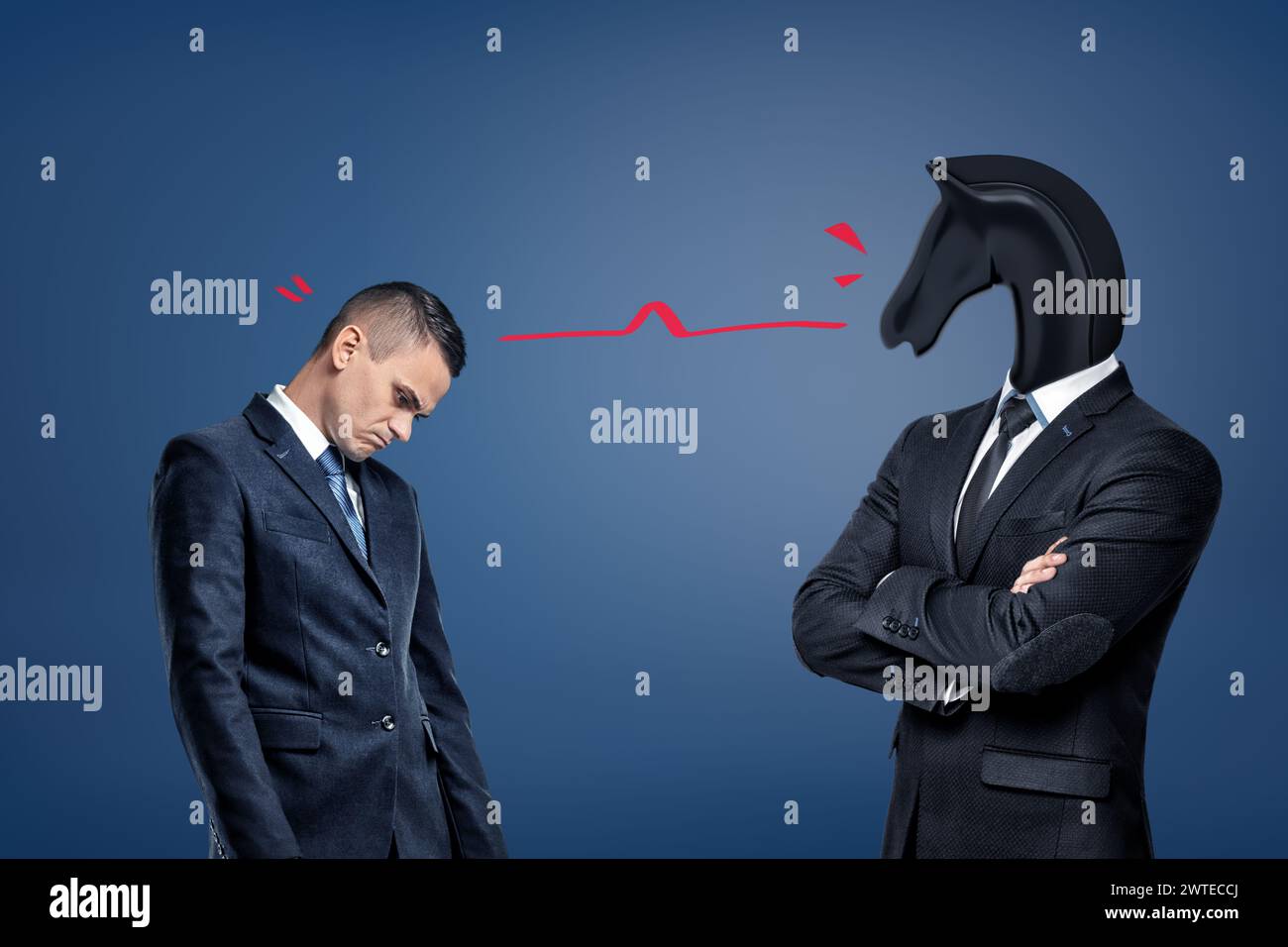 Man with horse head in office attire with standoffish vibe Stock Photo ...