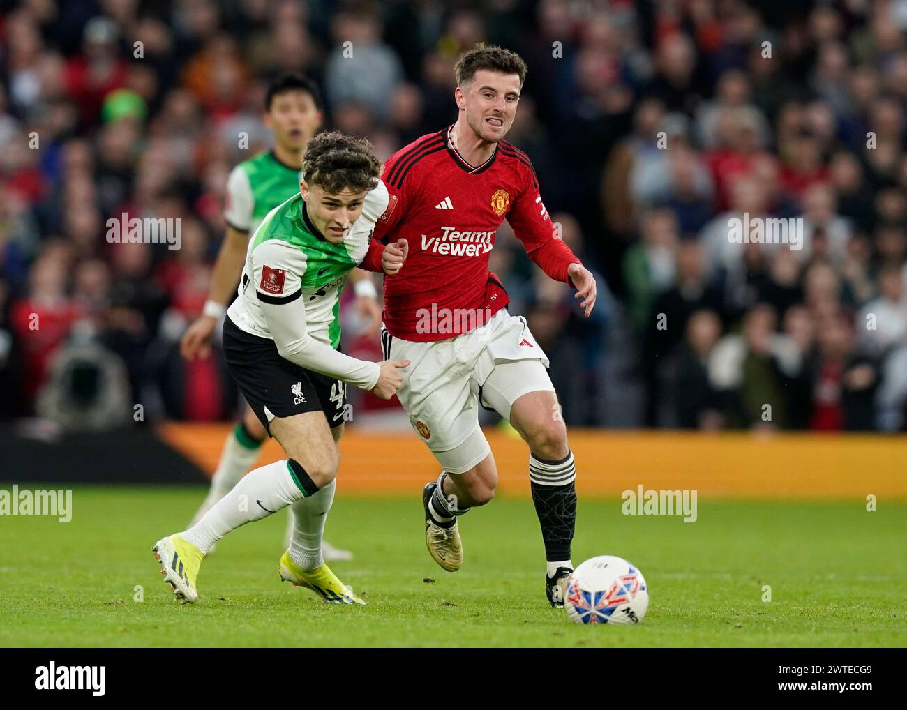 Manchester, UK. 17th Mar, 2024. Bobby Clarke of Liverpool tussles with ...