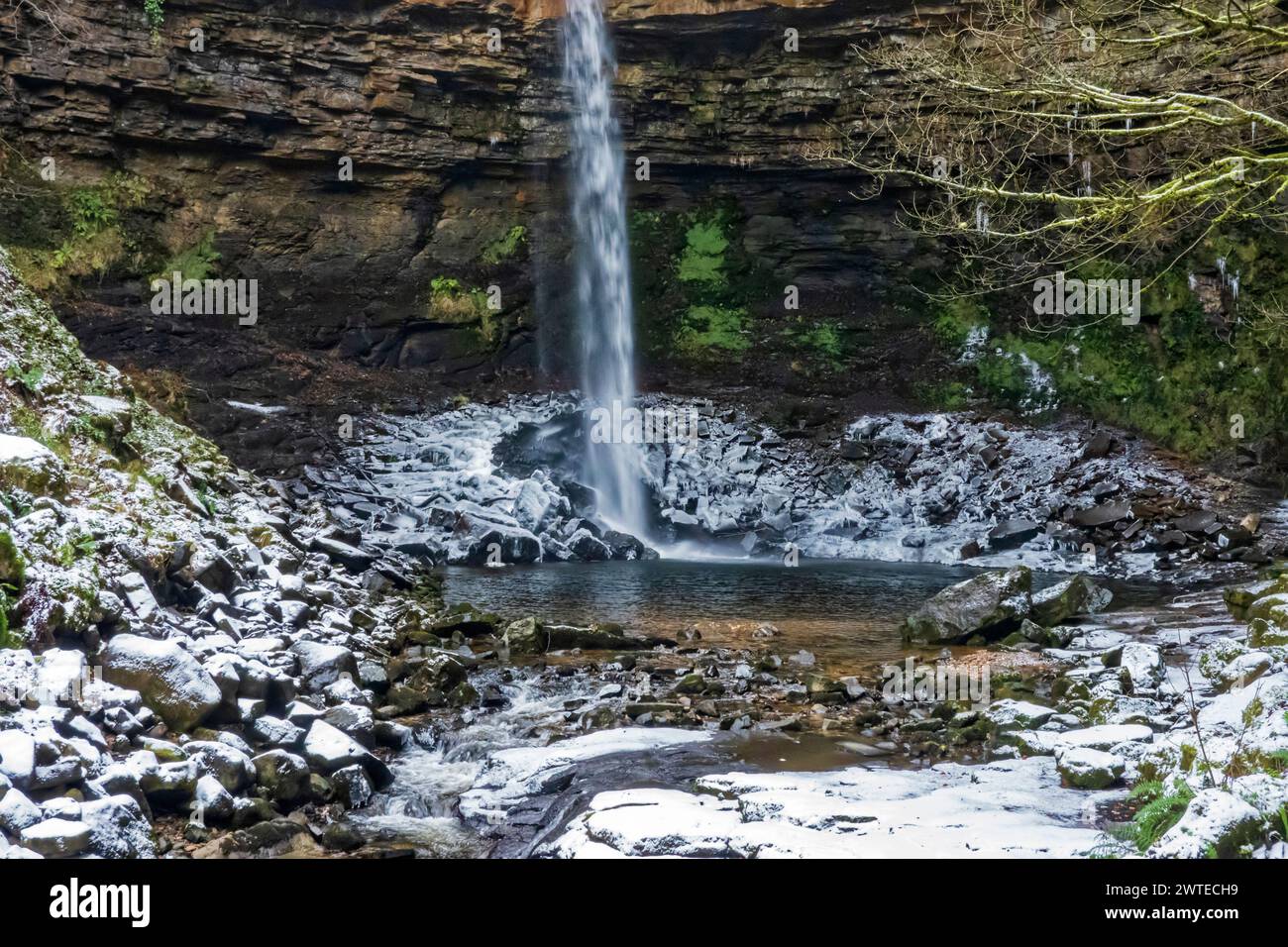 Hardraw Force On A Snowy Winter Morning Snow And Ice Surround The Plunge Pool At The Bottom Of