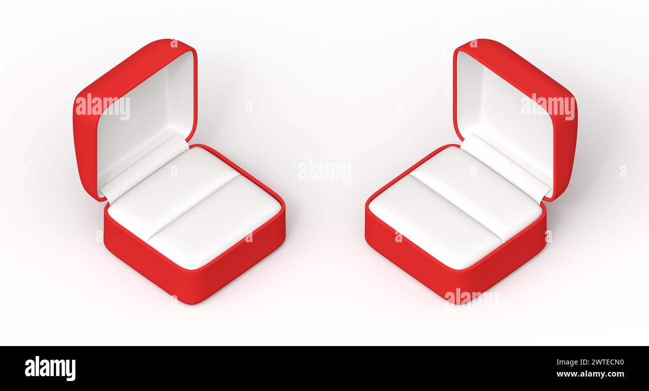 Two empty red ring boxes on white background Stock Photo - Alamy