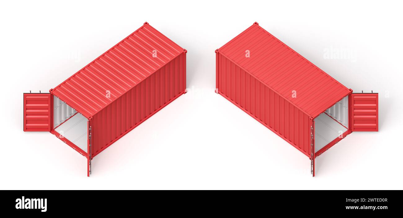 Red cargo containers with open doors on white Stock Photo - Alamy