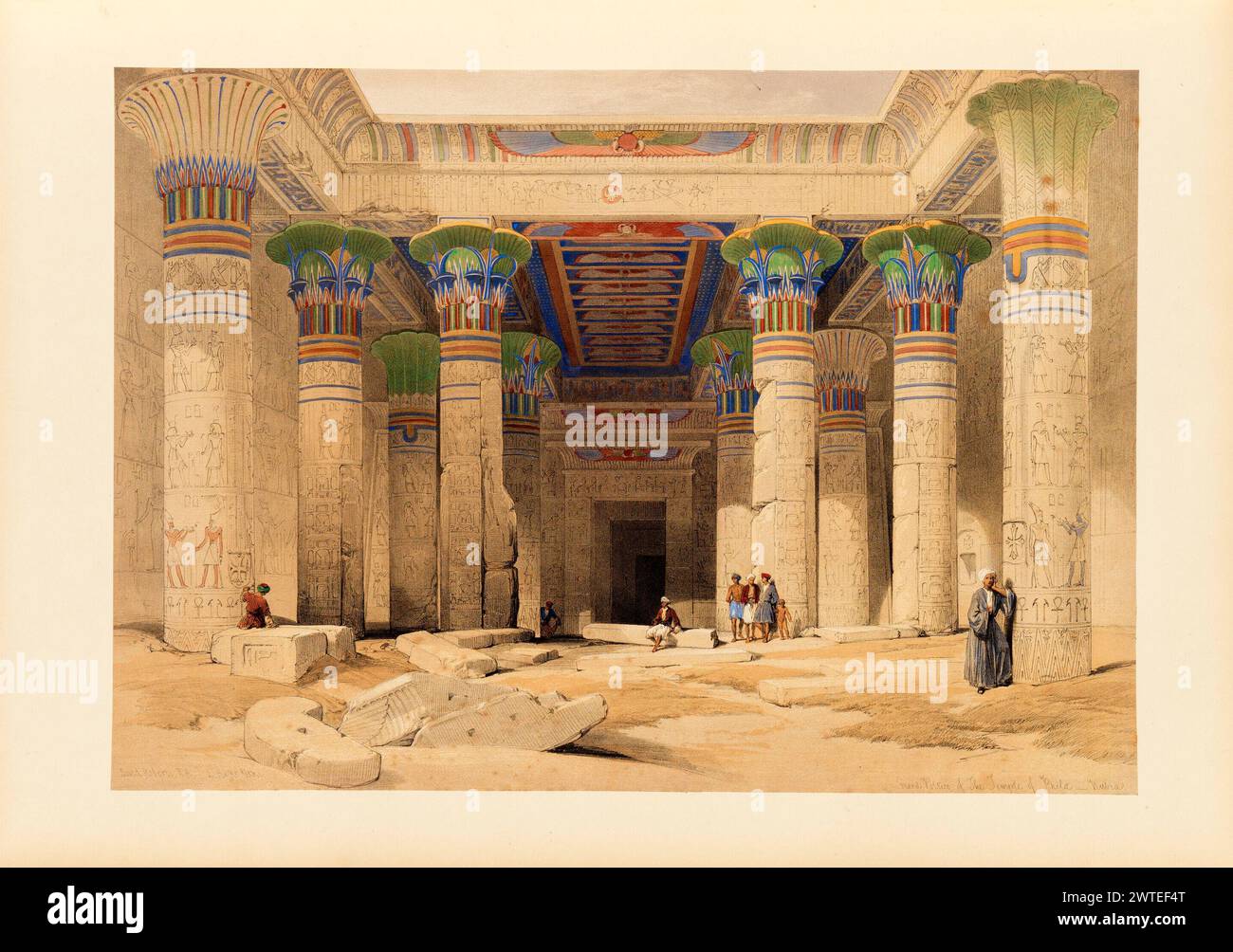 View under the Grand Portico, Philae, Nubia. Vintage lithography ...