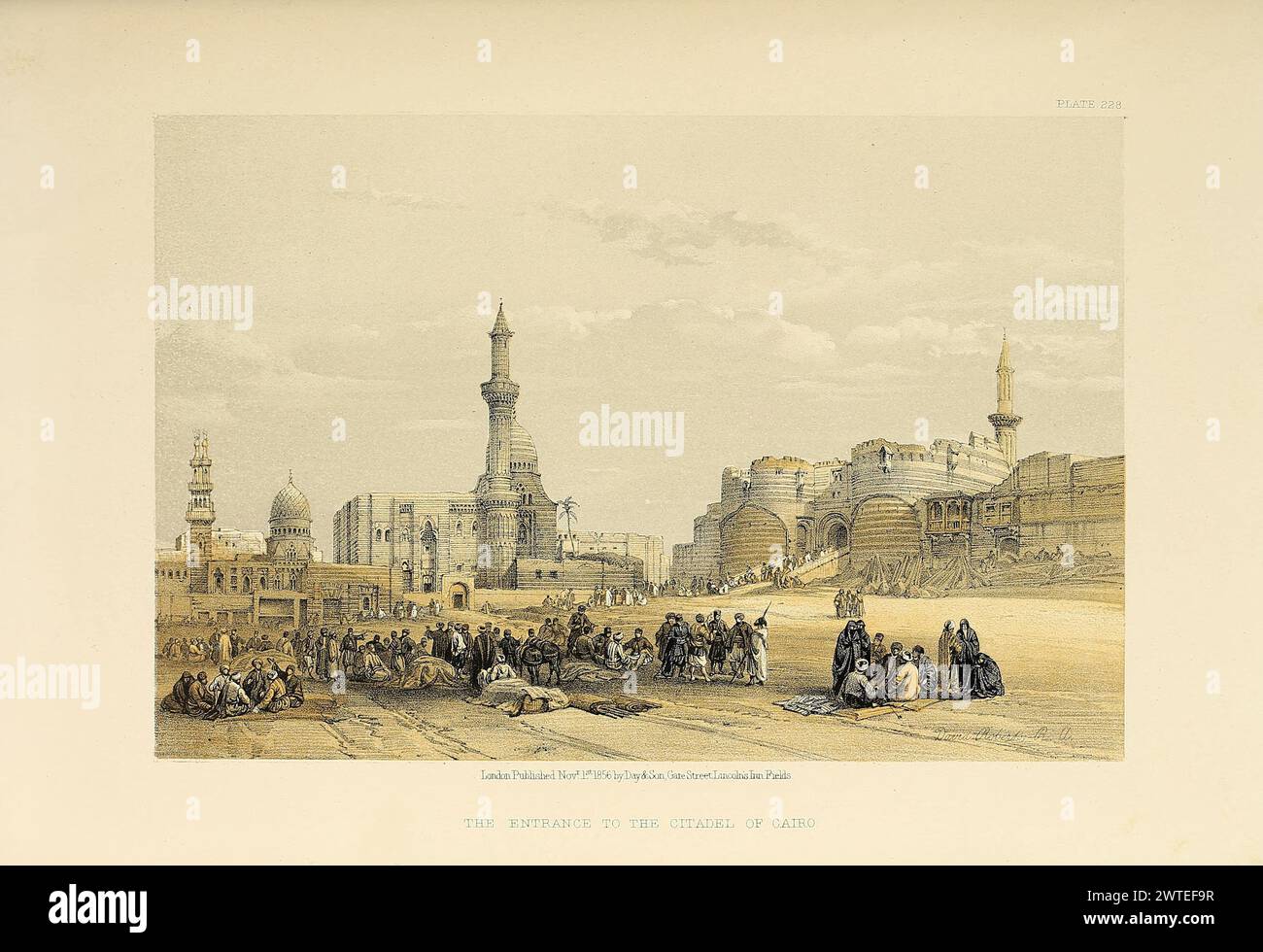 The Entrance to the Citadel of Cairo, Egypt. Vintage lithography ...