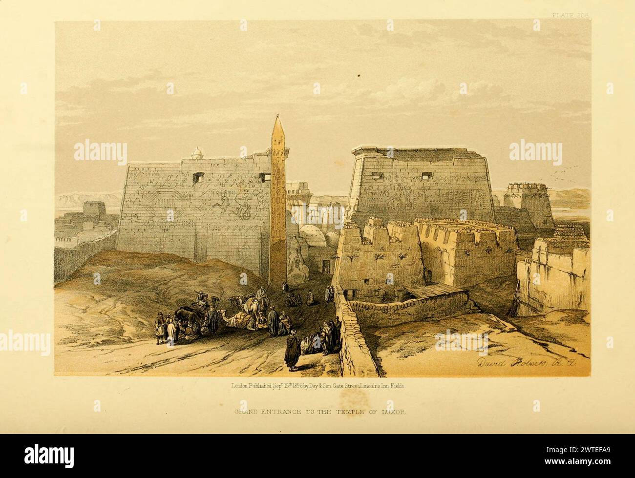 Grand Entrance to the Temple of Luxor, Egypt. Vintage lithography ...