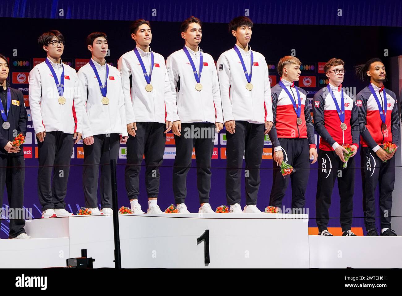 ROTTERDAM, NETHERLANDS - MARCH 17: Xiaojun Lin of China, So Yeon Lee of Korea, Shaoang Liu of ...