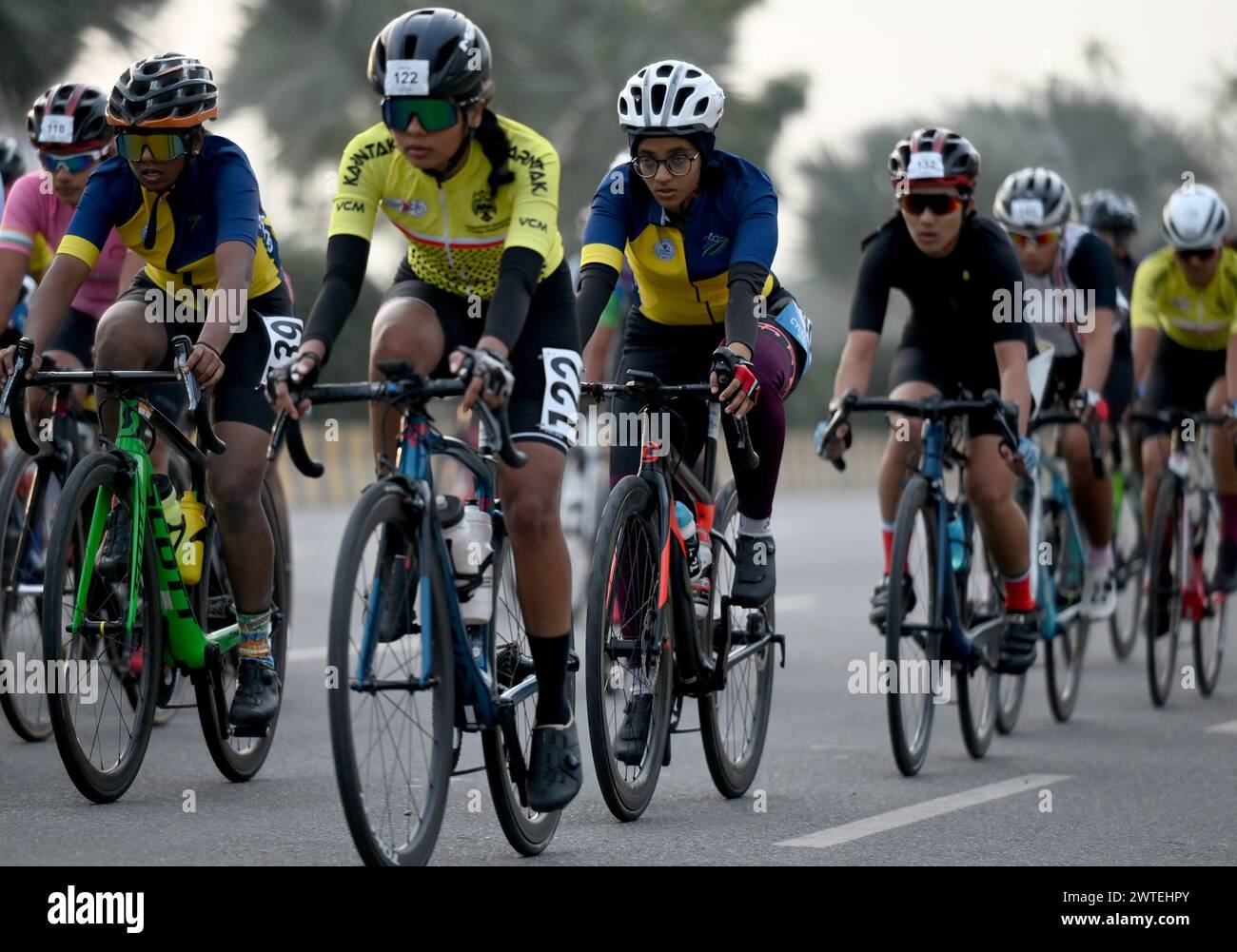 Noida, India. 17th Mar, 2024. GREATER NOIDA, INDIA - MARCH 17: Cyclists participate in a 55 ...