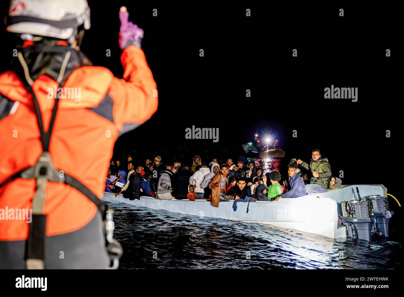 Libyan Sar Zone, Libya. 16th Mar, 2024. A MSF team member coordinating ...