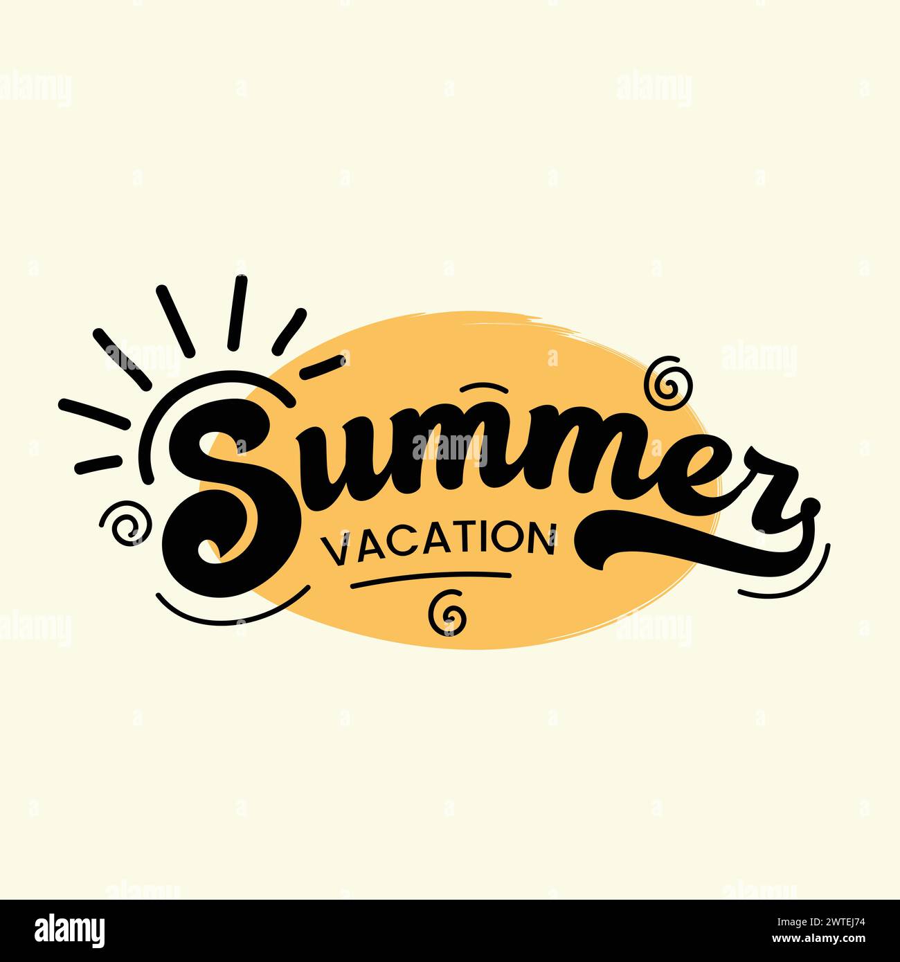 Summer vacation lettering logo with sun vector illustration. Summer ...