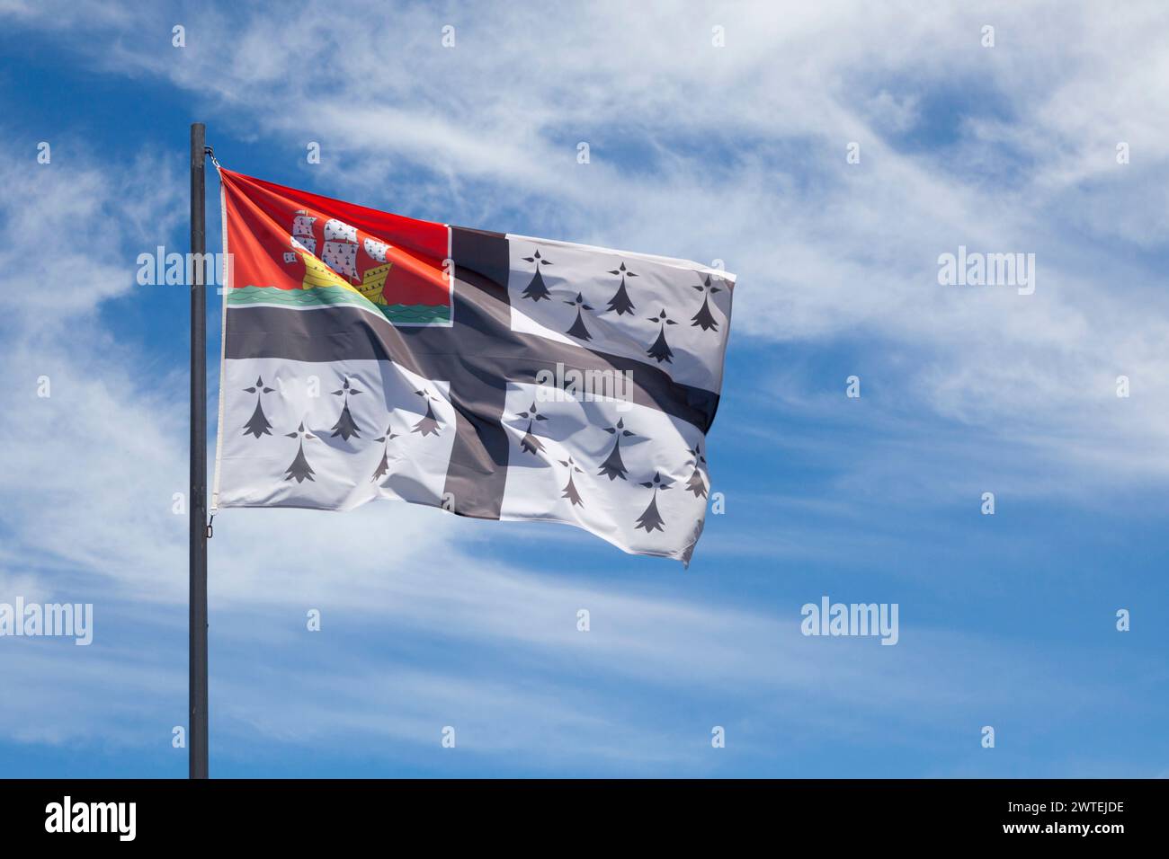 Flag of the city of Nantes waving un mid air Stock Photo - Alamy