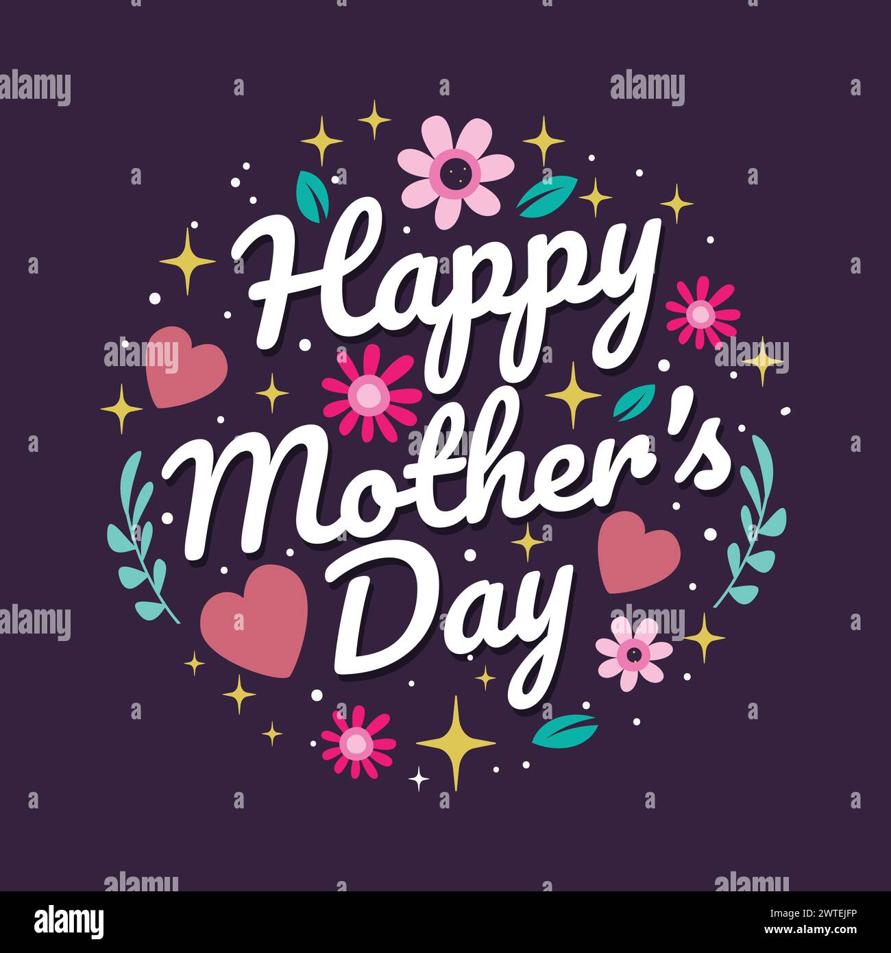 Happy Mother's Day Greeting Card Design with hearts and flower vector ...