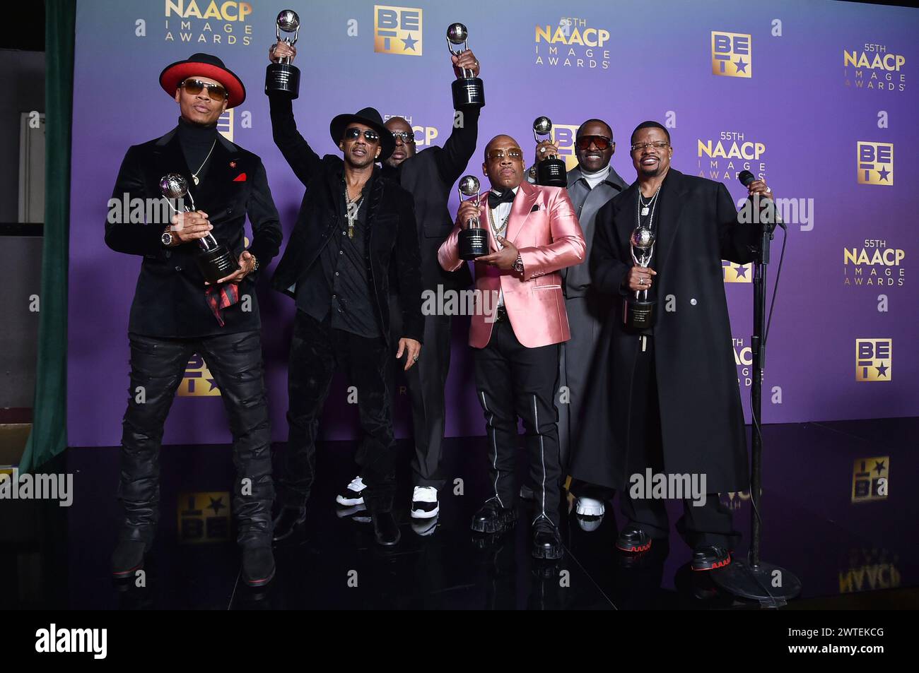 Ralph Tresvant, from left, Ronnie DeVoe, Michael Bivins, Johnny Gill ...