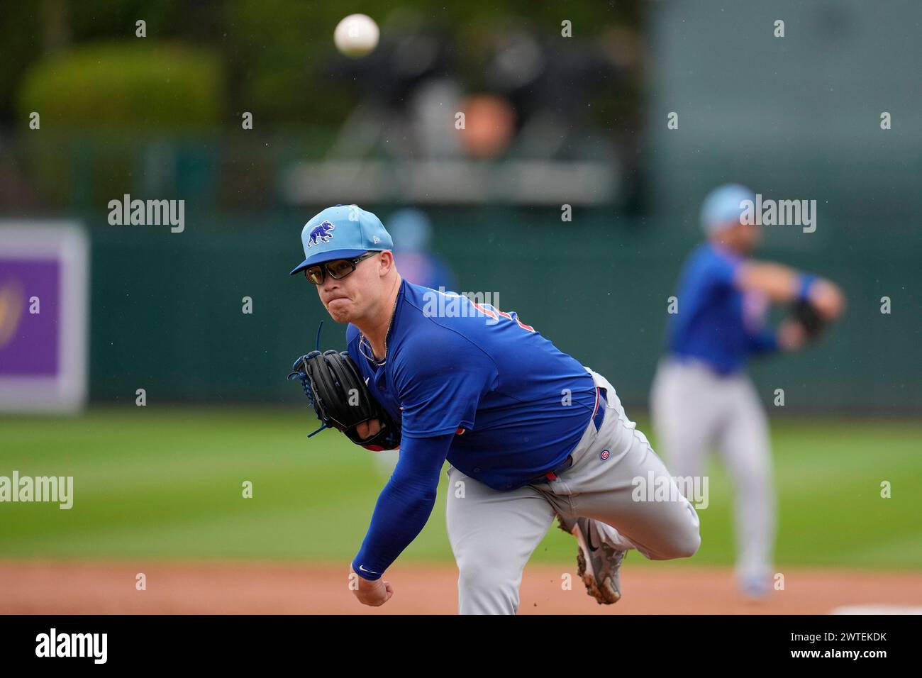 Chicago Cubs starting pitcher Jordan Wicks warms up during the second ...