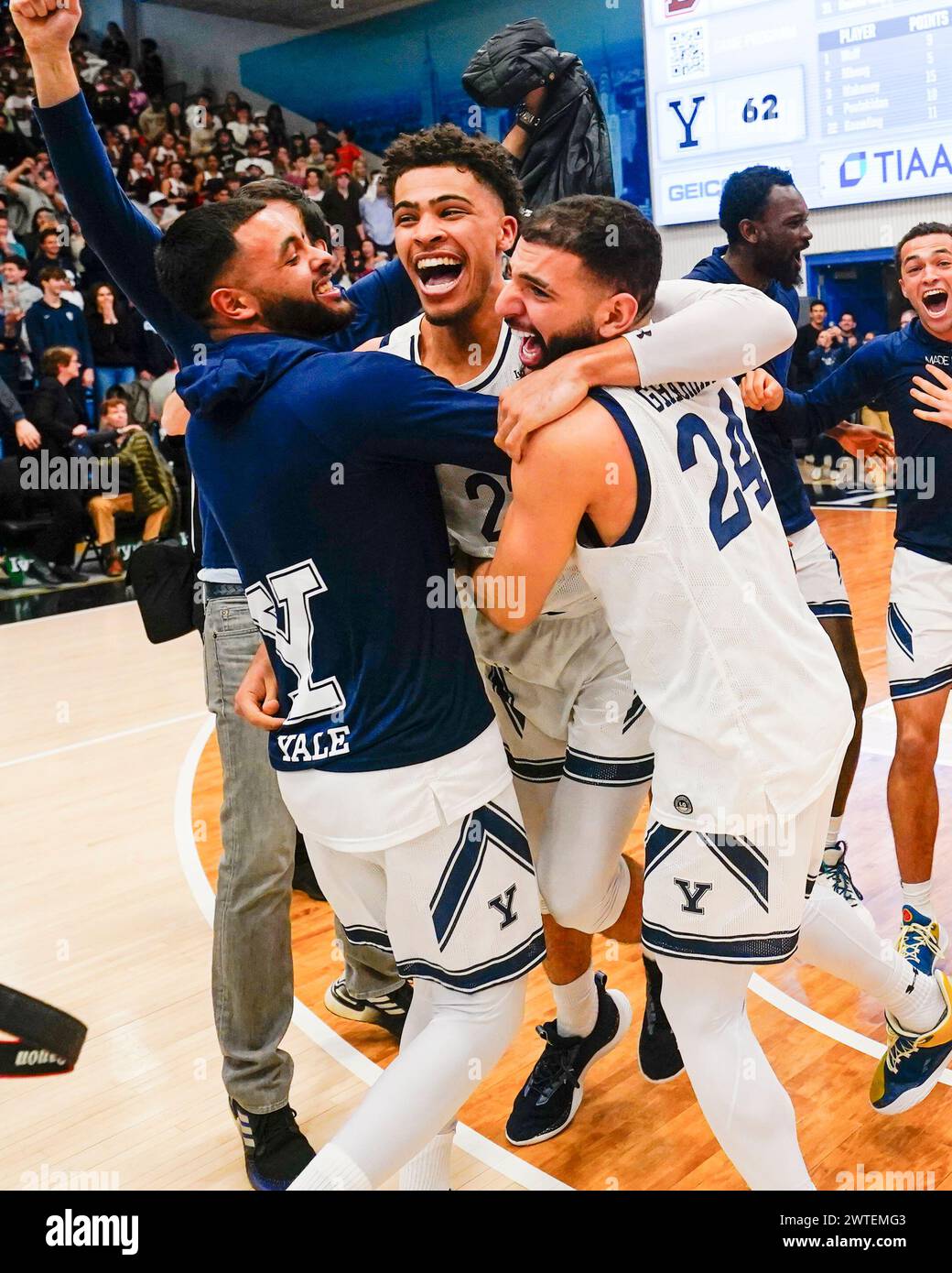 NEW YORK, NY - MARCH 17: The Yale Bulldogs celebrate the victory after ...