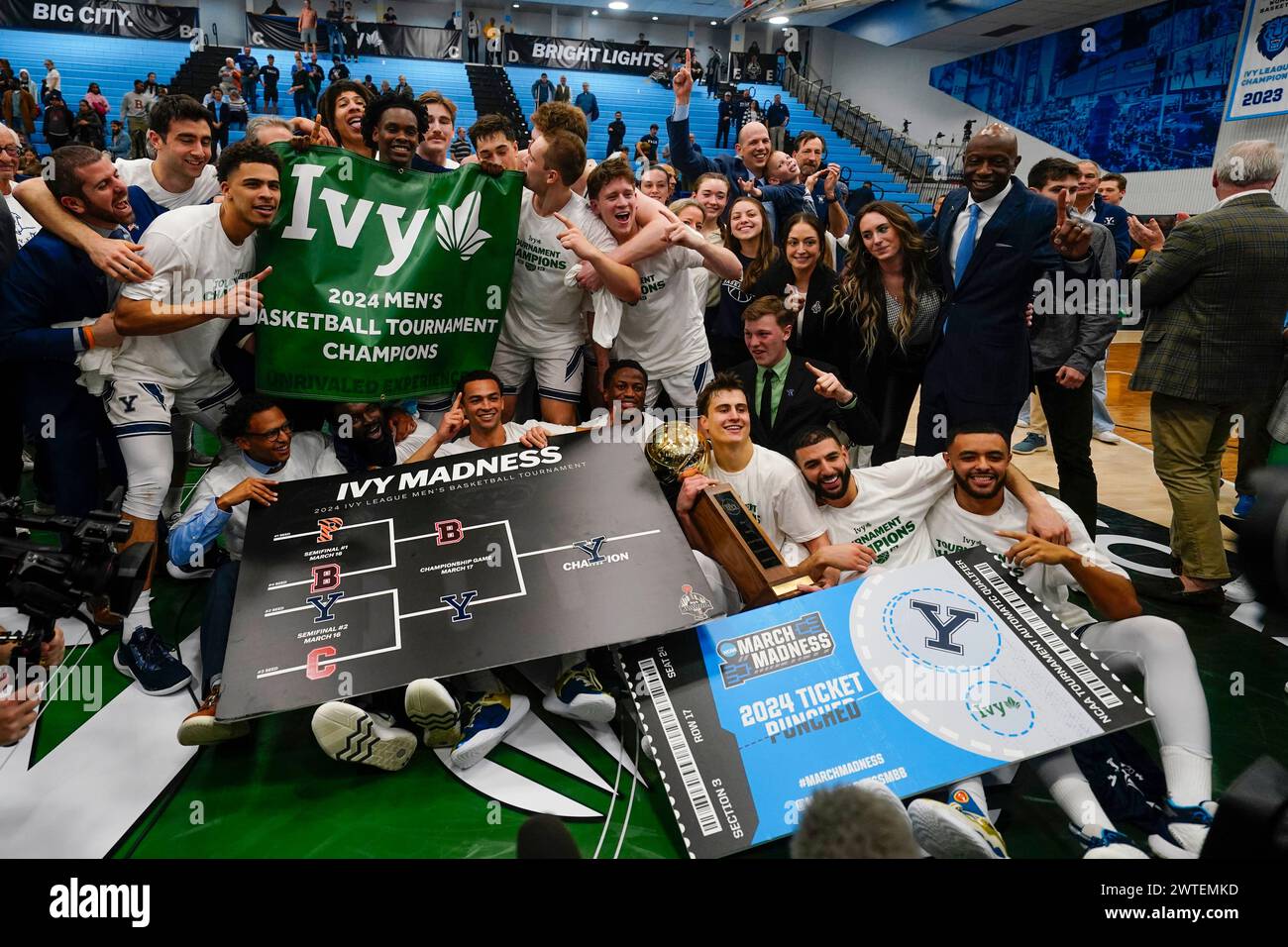 NEW YORK, NY - MARCH 17: The Yale Bulldogs celebrate the victory with ...