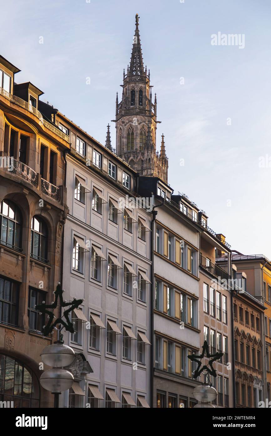 Buildings around Marienplatz, one of the most vibrant squares in Munich ...