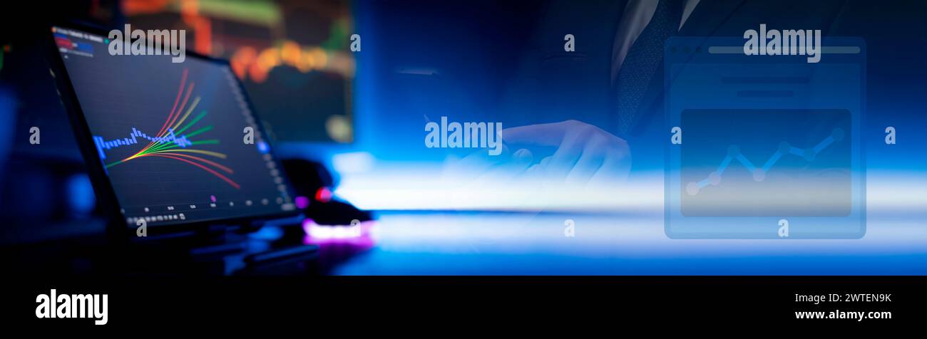 Financial chart with up trend line graph. Stock market or forex trading graph and candlestick ...