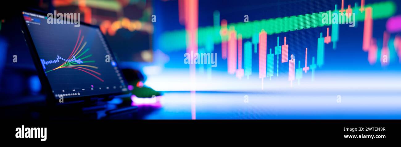 Financial chart with up trend line graph. Stock market or forex trading graph and candlestick ...