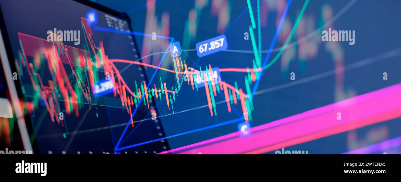 Financial chart with up trend line graph. Stock market or forex trading graph and candlestick ...