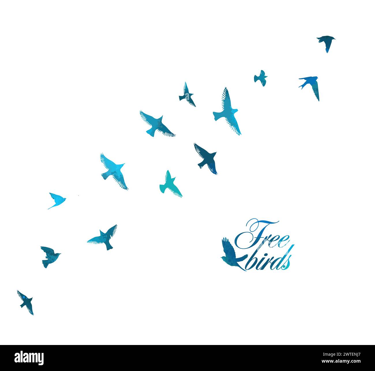 A flock of blue watercolor flying birds. hand drawing. Not AI, Free ...