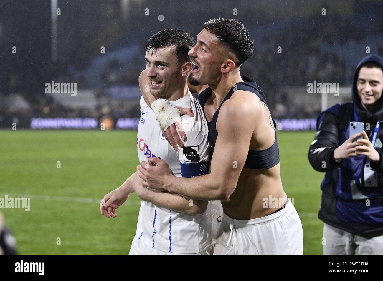 Westerlo, Belgium. 17th Mar, 2024. Genk's Bryan Heynen and Genk's Andi ...