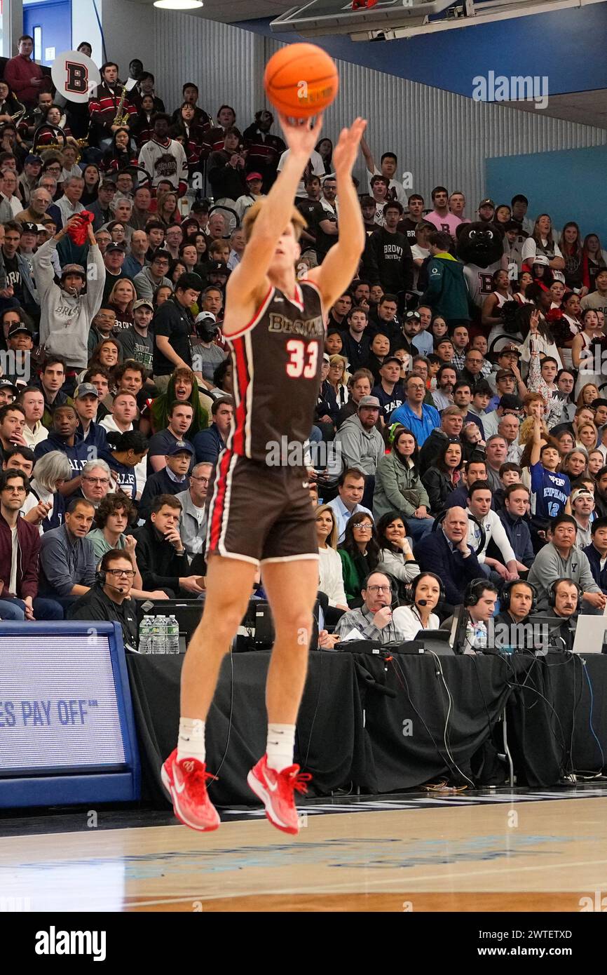 NEW YORK, NY - MARCH 17: Brown Bears Guard AJ Lesburt Jr. (33) shoots a ...