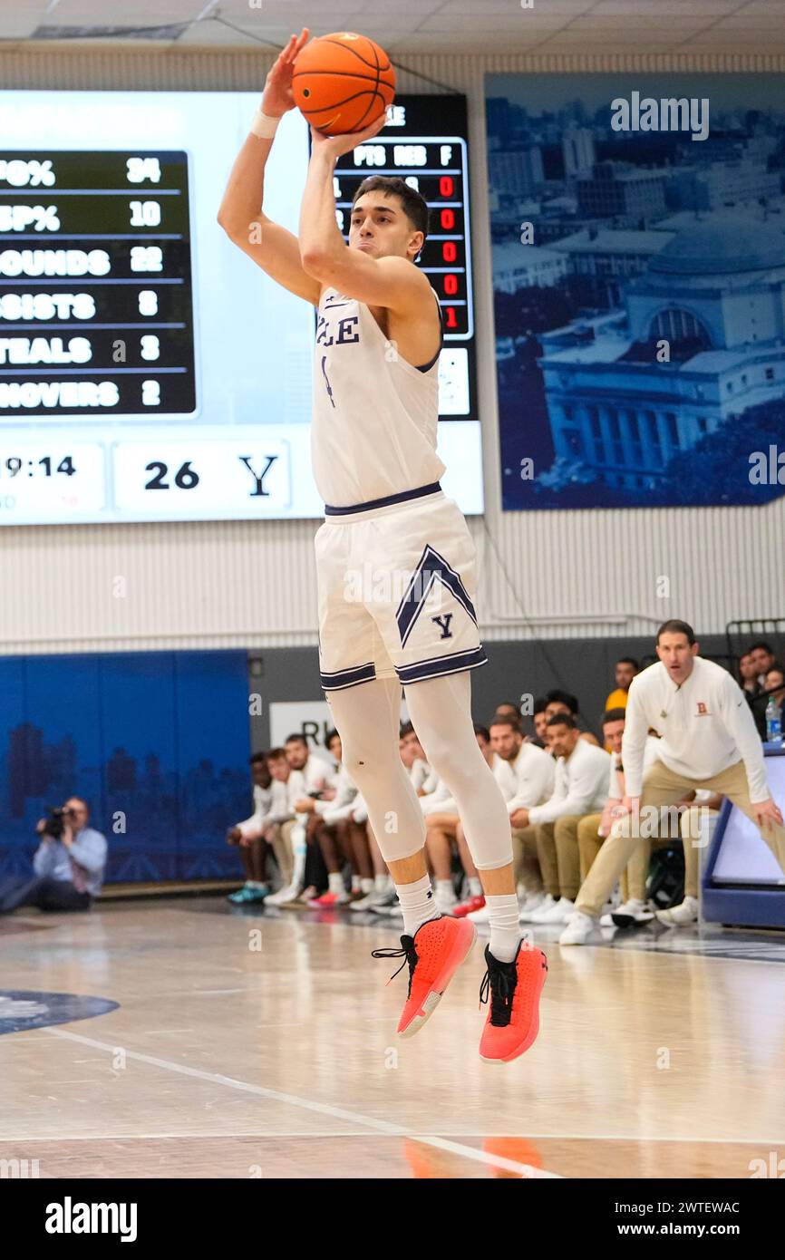 NEW YORK, NY - MARCH 17: Yale Bulldogs Guard John Poulakidas (4) shoots ...